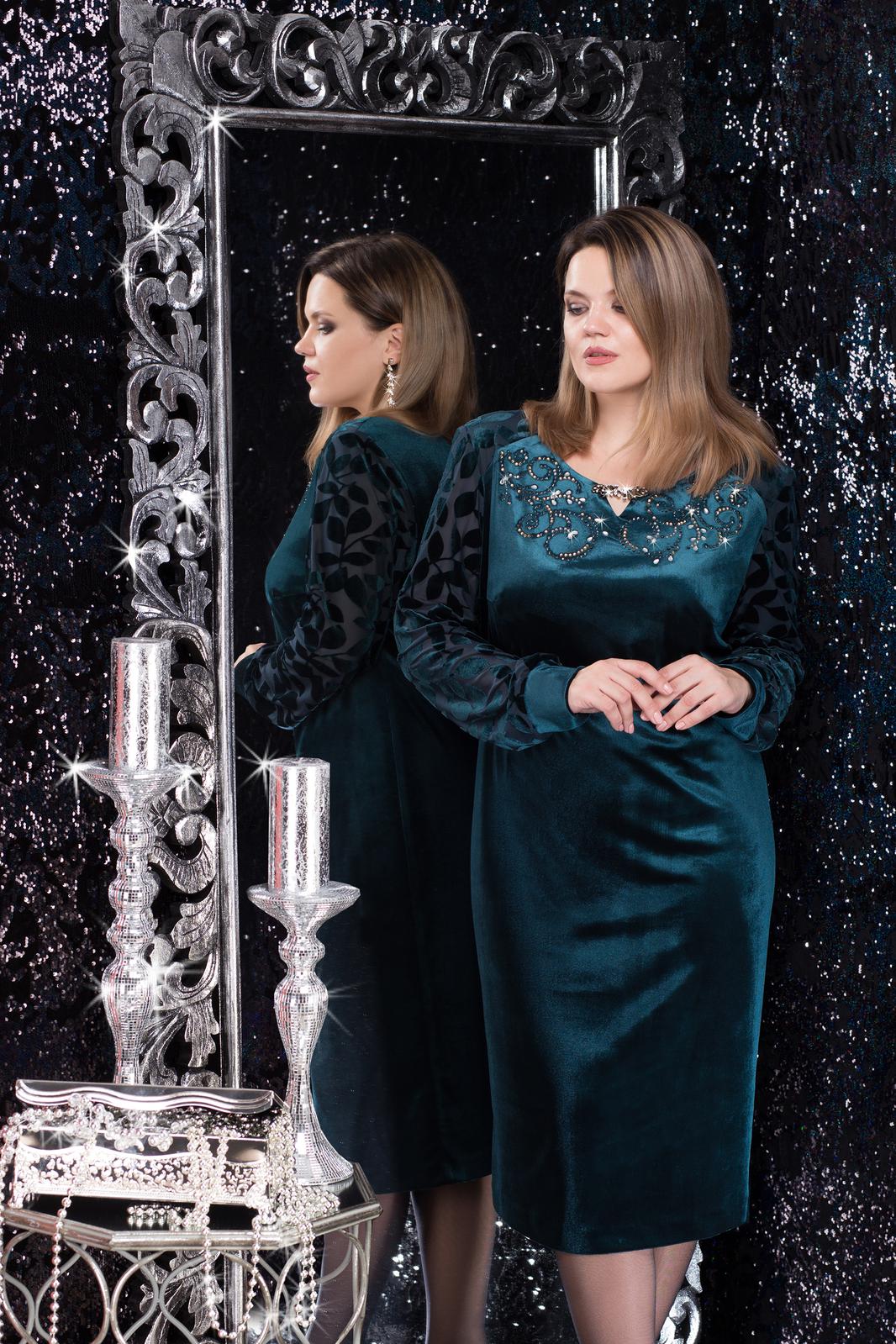 Платье LeNata, зеленый с листиками (модель 11966) — Белорусский трикотаж в интернет-магазине Mirtrik